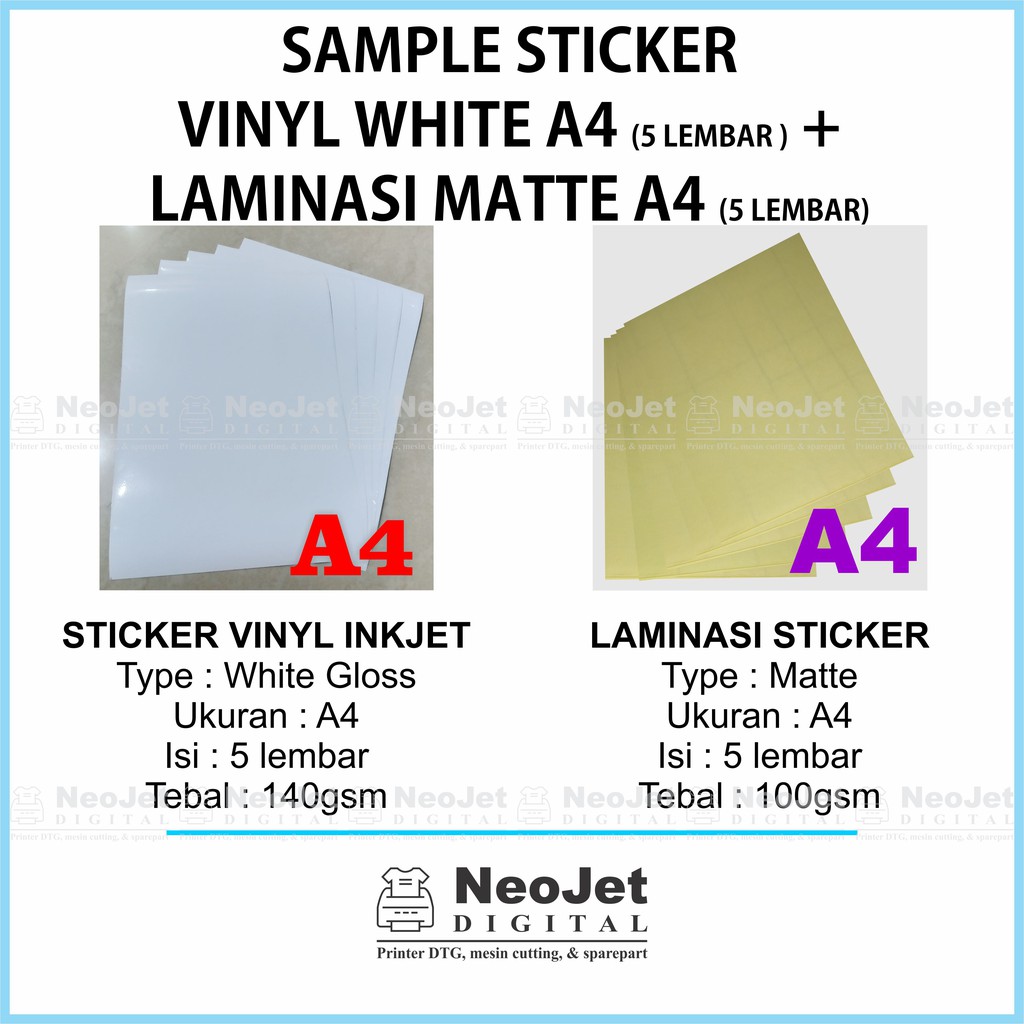 Sample Sticker White Glossy Inkjet Vinyl Sticker + A4 Matte Lamination ...