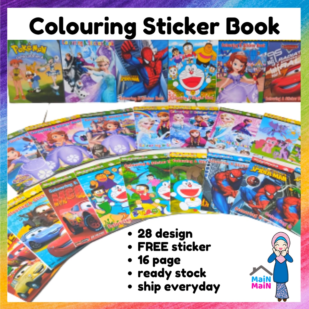 coloring sticker book color book kids cartoon buku sticker mewarna ...