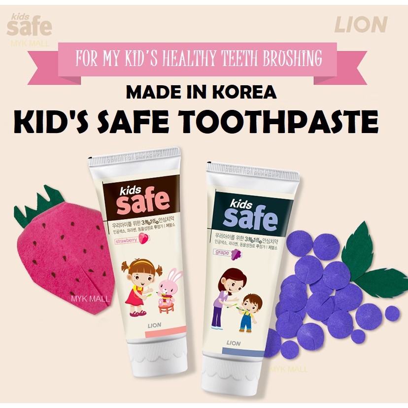 Korea Lion Kids Safe Toothpaste Strawberry Grape Flavour 90g (Ready Stock) | Shopee Malaysia