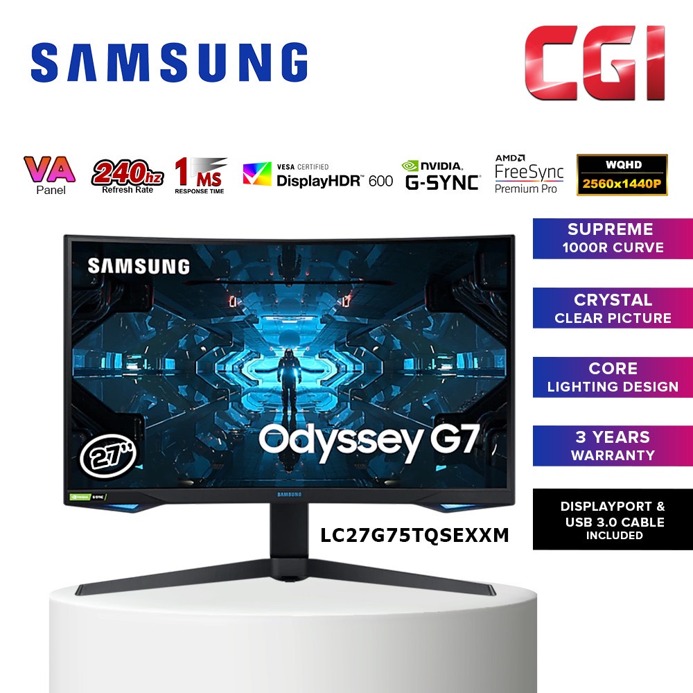 SAMSUNG 27" LC27G75TQSEXXM 240HZ 1MS WQHD HDR600 FREESYNC/GSYNC CURVED ...