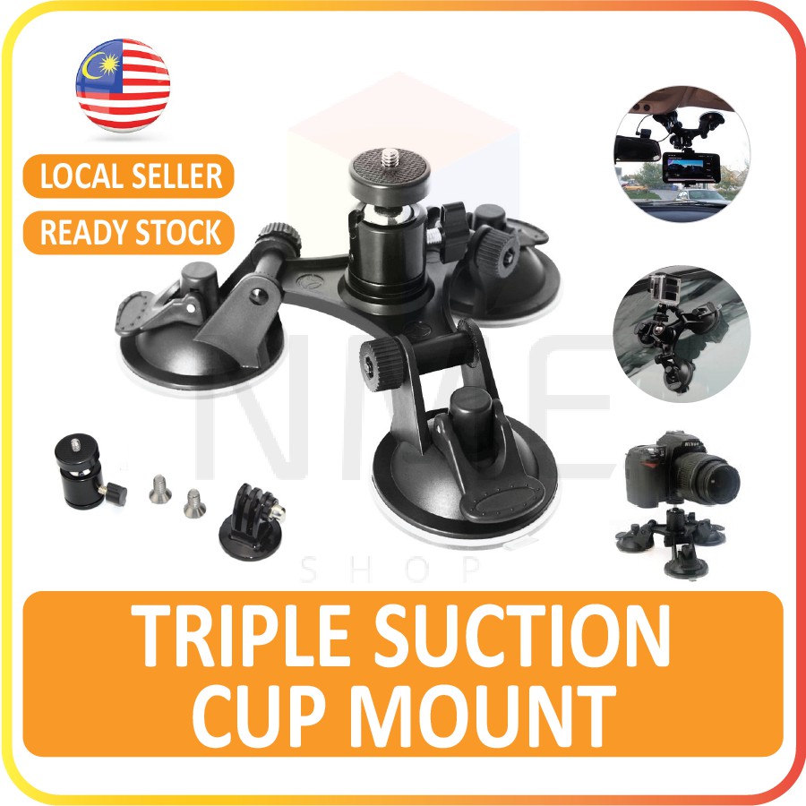 Triple Suction Cup Mount FOR ACTION CAMERA / DSLR / CAMERA / GOPRO ...
