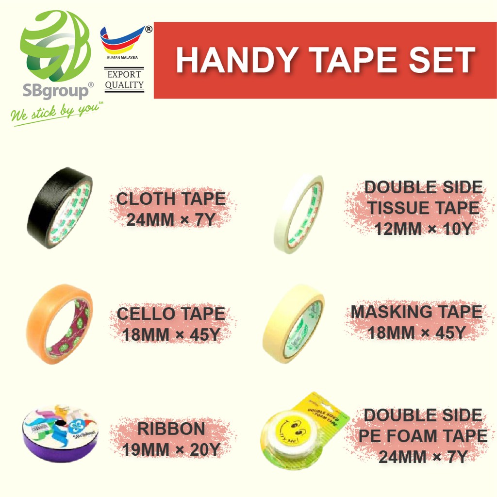 Handy Tape Set (SB72): Cloth, Cello, Double-Sided PE Foam, Double-sided ...