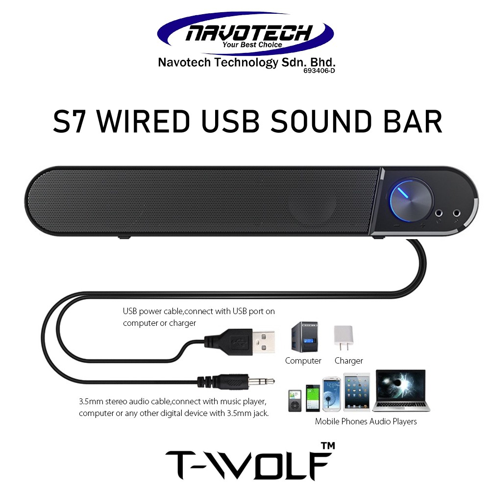 T-WOLF S7 USB Sound Bar / Bluetooth Wired Usb Speaker Multimedia ...