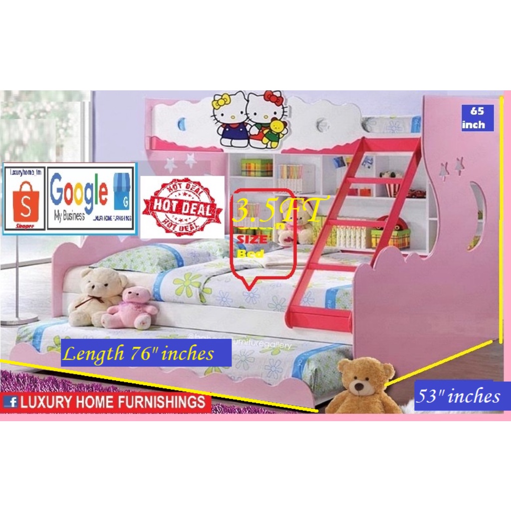Hello KITTY, BUNK BED, Queen size CENTER BED , Single upper & Pull out ...