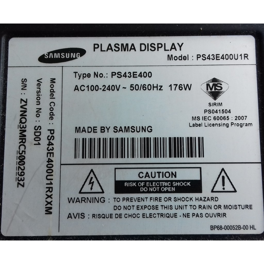 SAMSUNG PS43E400U1R/BN44-00531A/BN41-01799A/LJ41-10281A/LJ41-10234A ...