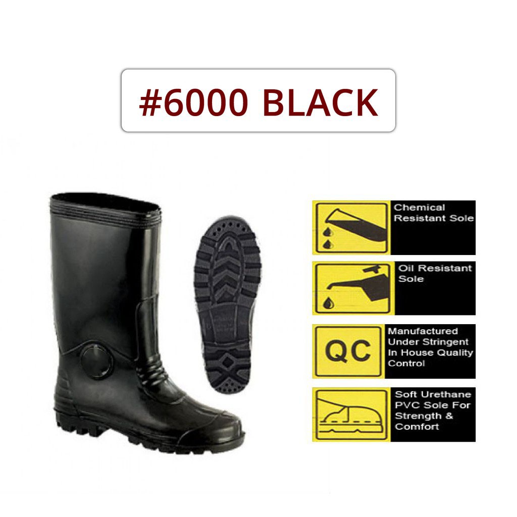 [ 1 PAIR ] Black Or Yellow Safety Rubber Boot Kasut Boot Getah #6000 ...
