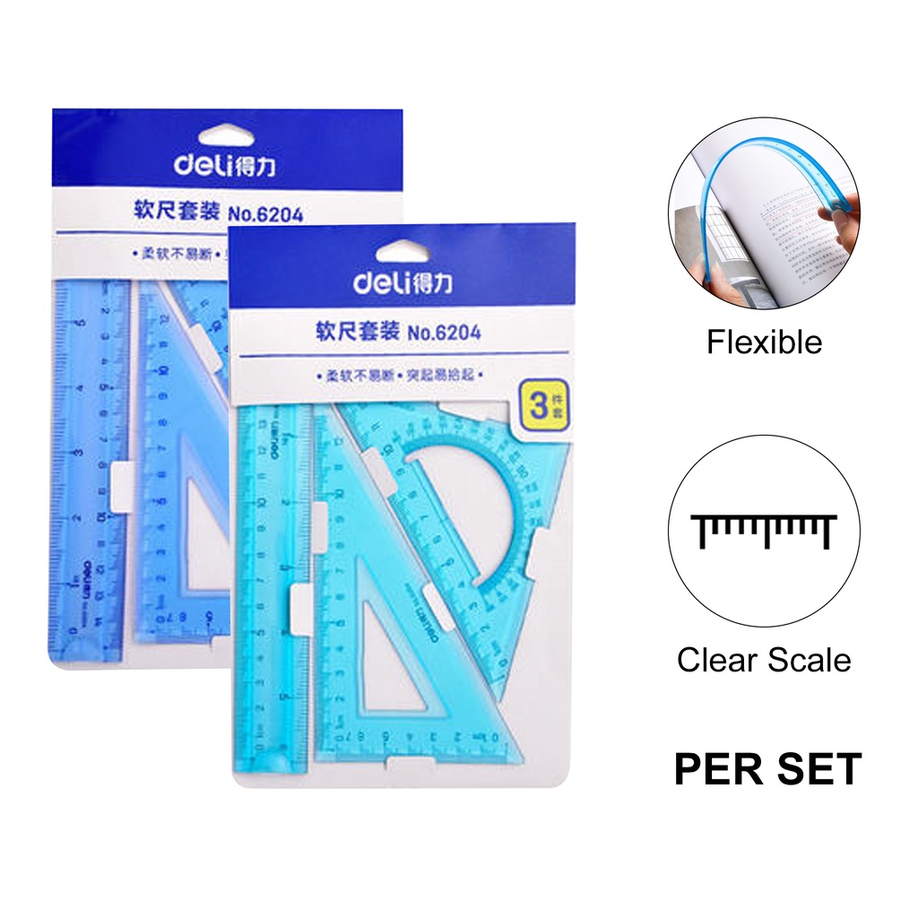 Deli Soft Plastic Bendable / Flexible Ruler / Protractor Set (6204 ...