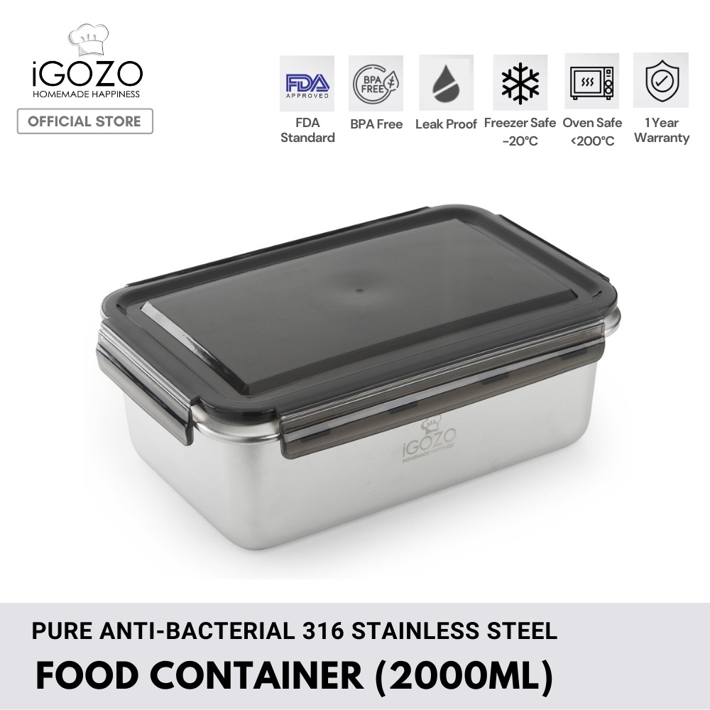 iGOZO Pure Anti-Bacterial 316 Stainless Steel Food Container Lunch Box (600ml/1000ml/1400ml ...