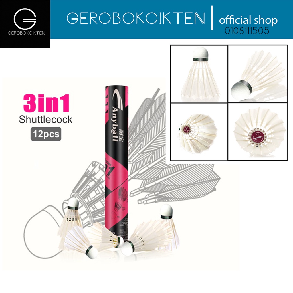 3 In 1 Super Durable Anyball D111 Badminton Feather Shuttlecock (12PCS ...