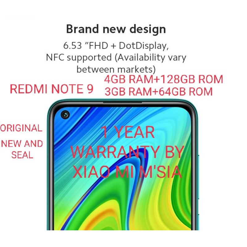 Xiaomi Redmi Note 9 ORIGINAL 1 YEAR WARRANTY BY XIAO MI MALAYSIA ...