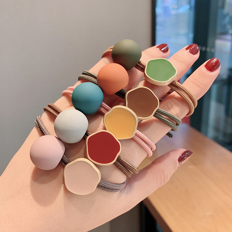 Morandi color hair tie head rope female Korean net red ponytail rubber ...