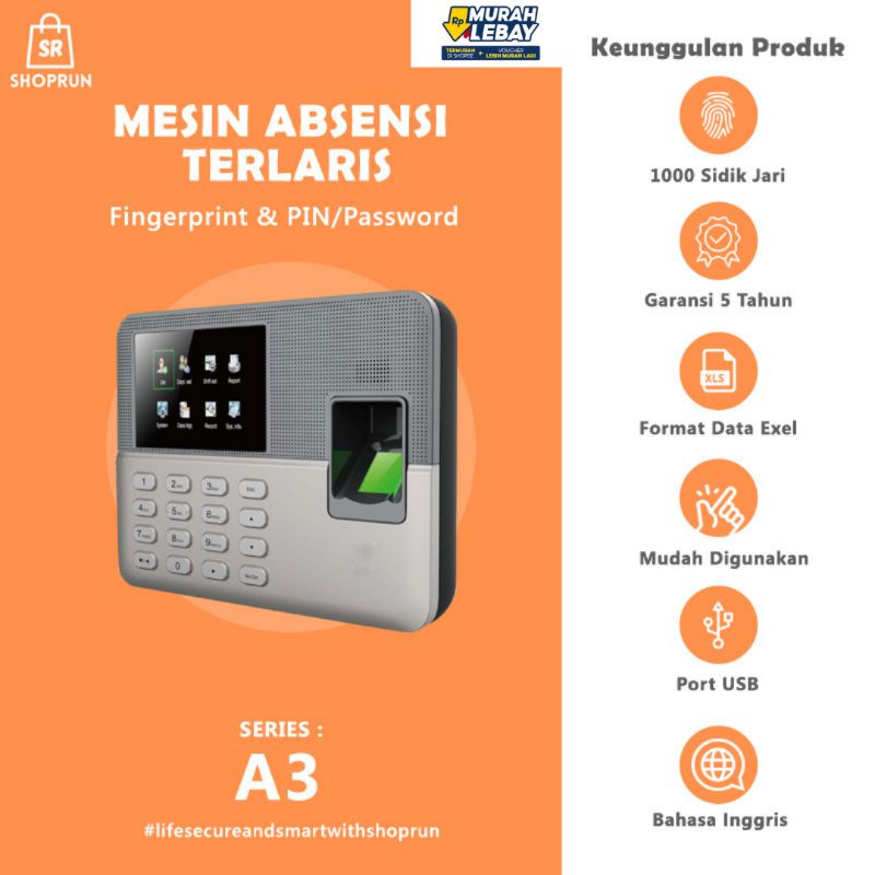MESIN Fingerprint A3 | Fingerprint & PIN/Password Attendance Machine ...