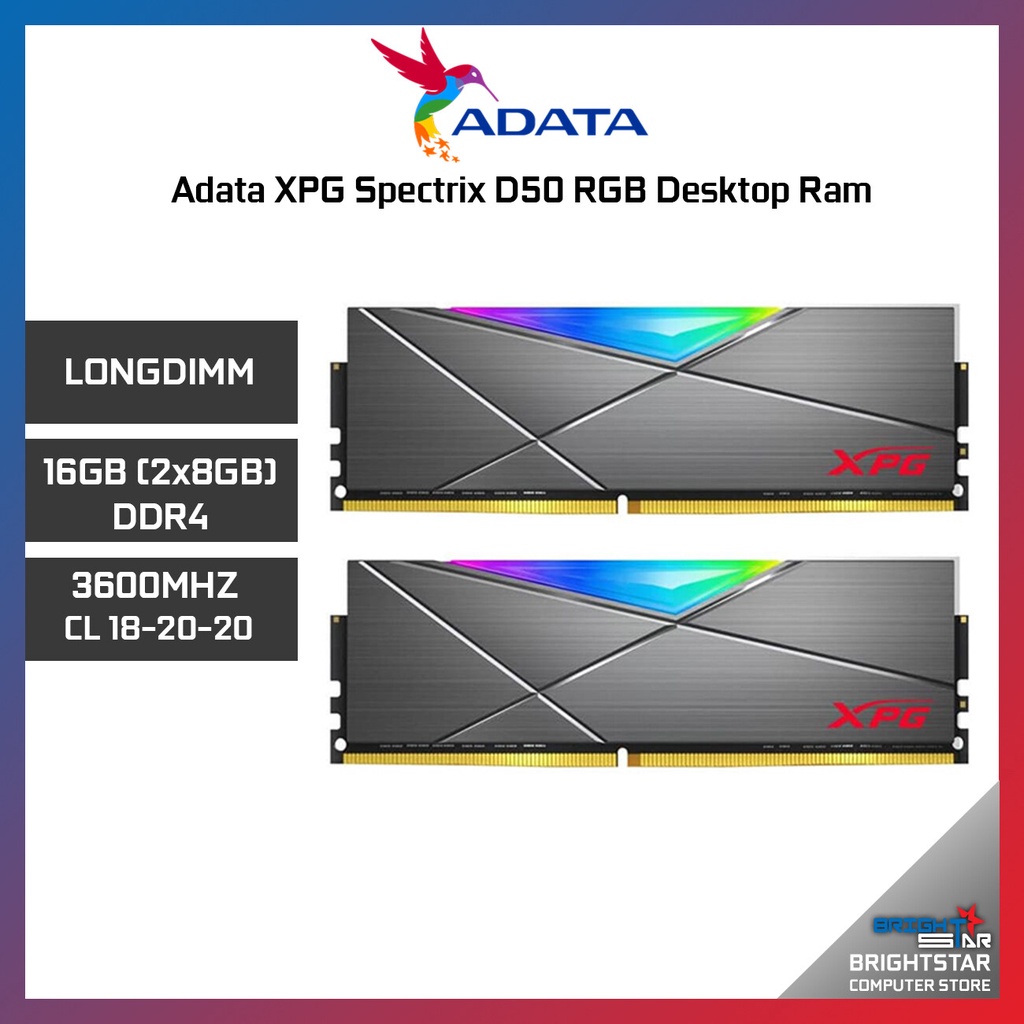 ADATA XPG Spectrix D50 RGB Desktop Ram Longdimm 16GB (2x8GB) DDR4 ...