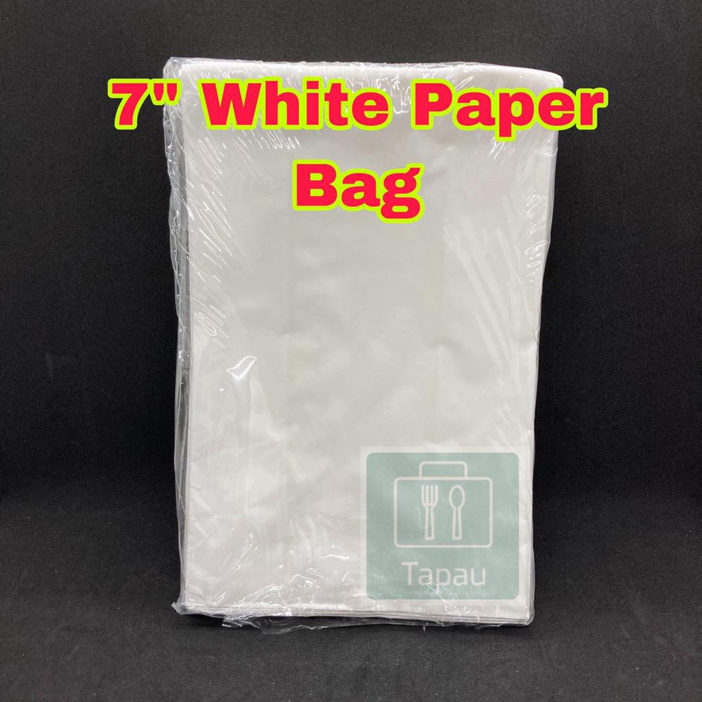 TAPAU - [ 100pcs ] 7" White Paper Satchel Bag Beg Kertas Putih Goodies ...