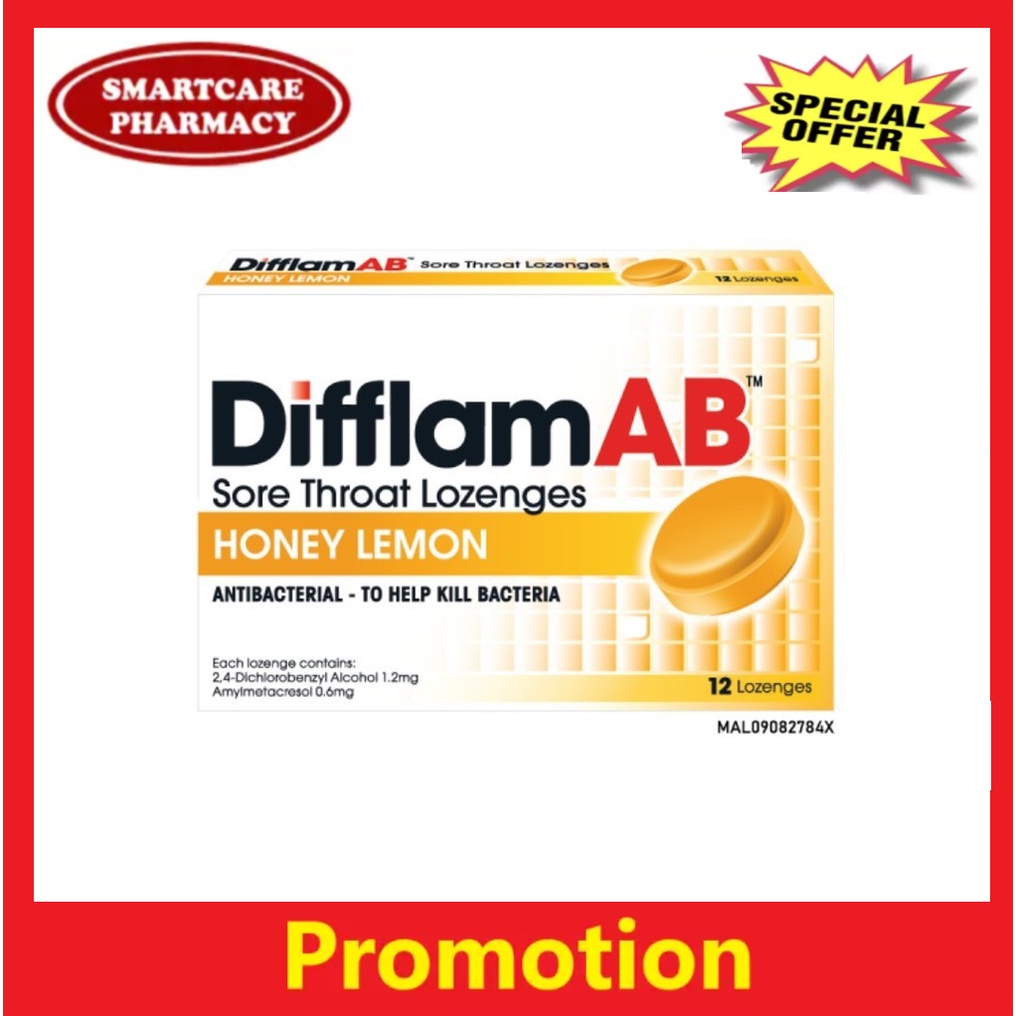 DIFFLAM AB SORE THROAT LOZENGES HONEY LEMON (12'S) | Shopee Malaysia