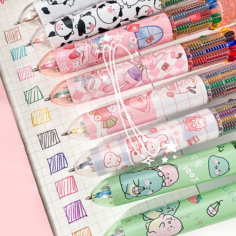 10 Colors 0.5mm Large Capacity Cartoon Ballpoint Pen Student Lovely ...