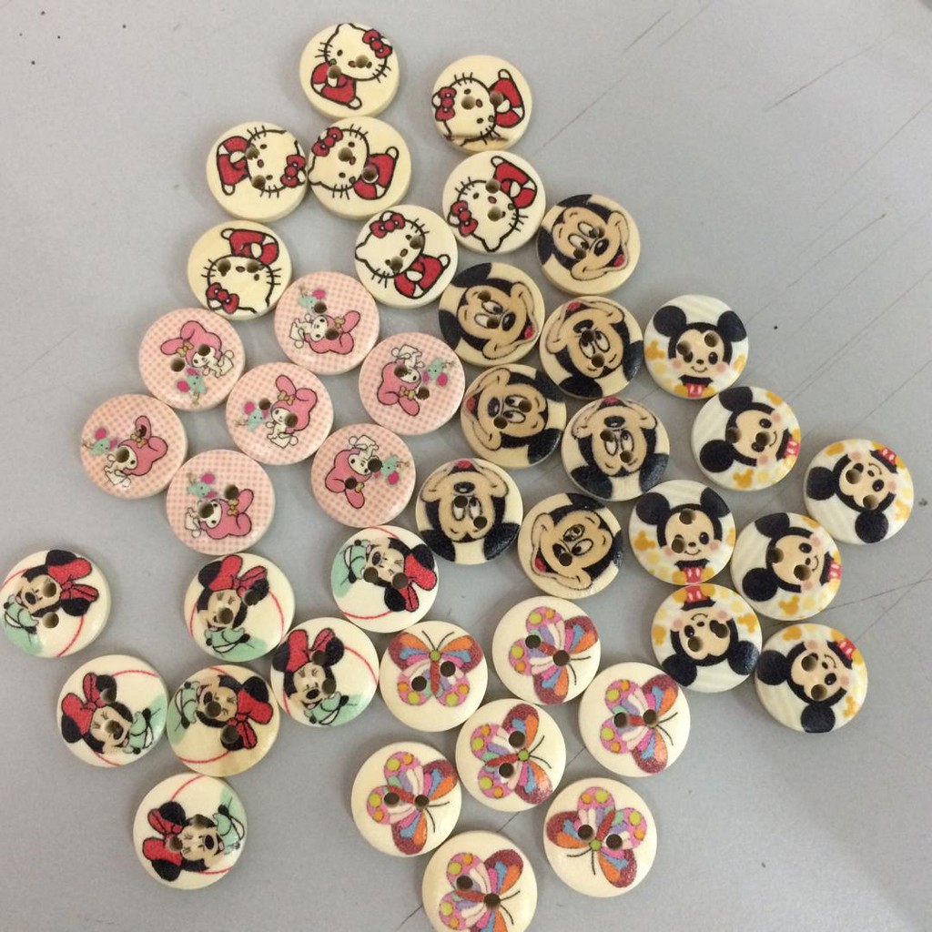 🔥HOT ITEM🔥cartoon 🤪 50 PCS/ 100 PCS Wood Button 2 Hole/ Butang Kayu ...