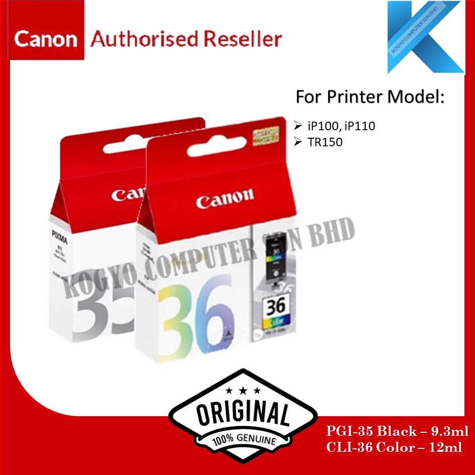 Canon PGI-35 CLI-36 (Genuine) Black Colour Ink - IP100 IP110 TR150 ...