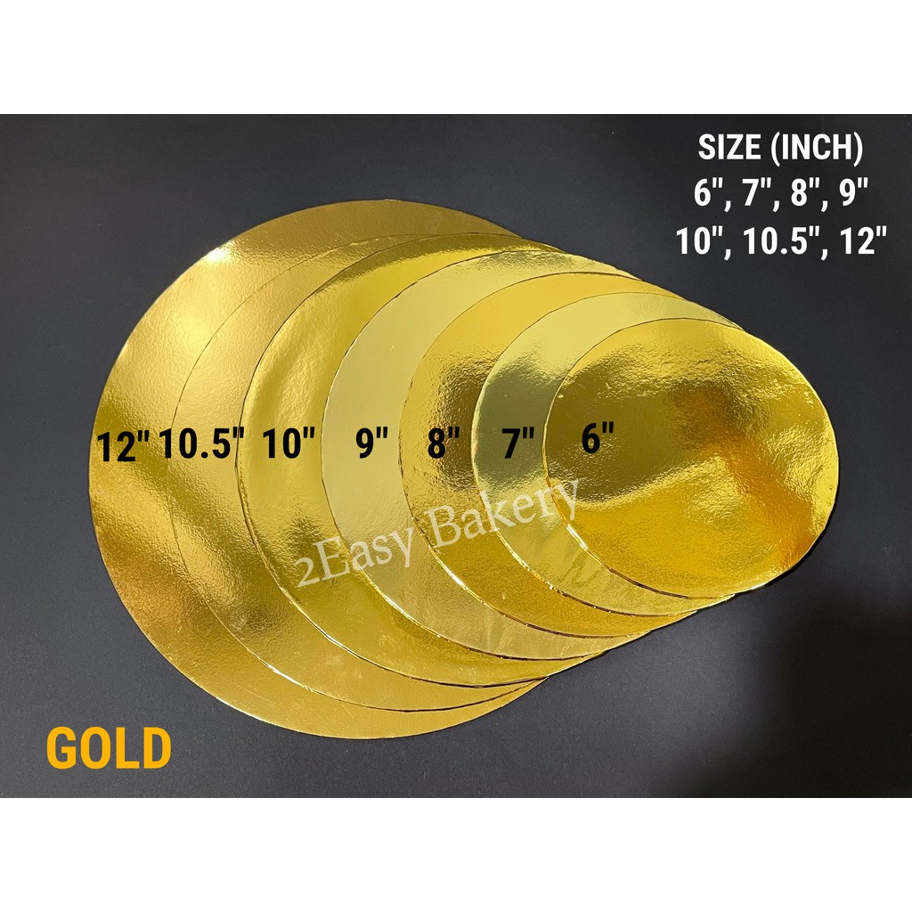 Cake Board Round / Papan Kek Bulat Gold & Black (Size 6", 7", 8", 9 ...