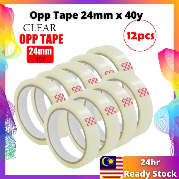 (12pcs) Opp Tape 24mm x 40y Transparent Wrapping Tape | Shopee Malaysia