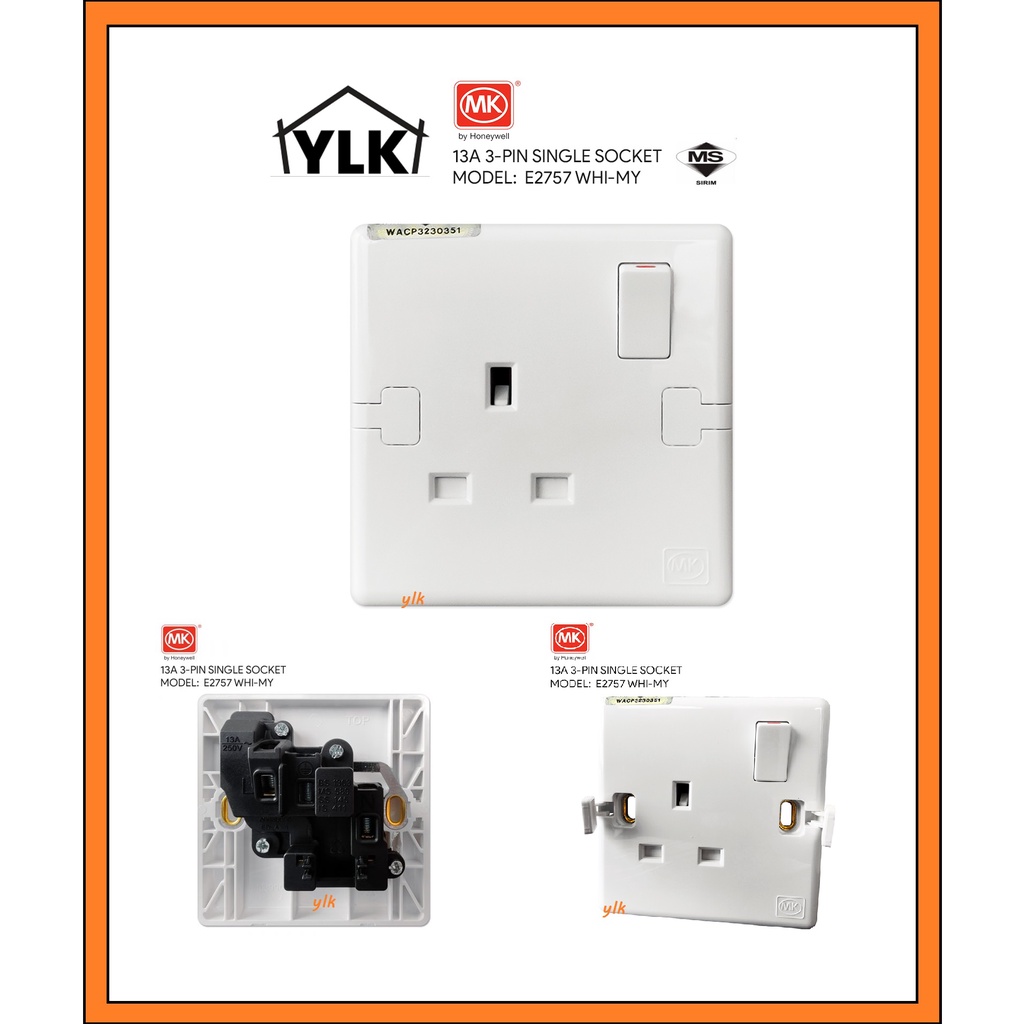 MK E2757 S2757 13A Single Switch Socket Outlet 13A Switch Electric One ...