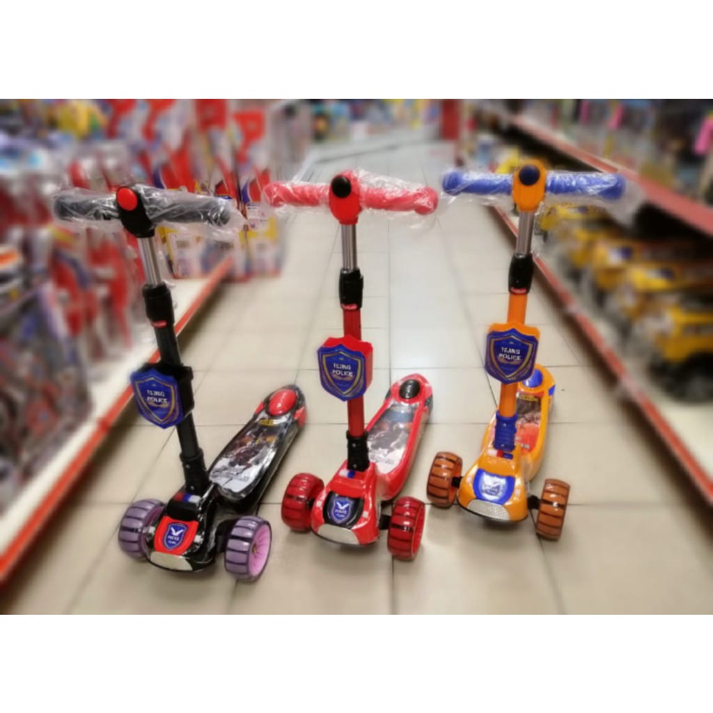 Three Wheel Police Tejing Kids Kick Scooter With Music and Light 🏁 ...