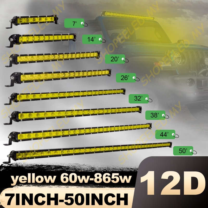 7 INCH 13" 20" Slim Single Row Yellow Led Work Light Bar Offroad ...