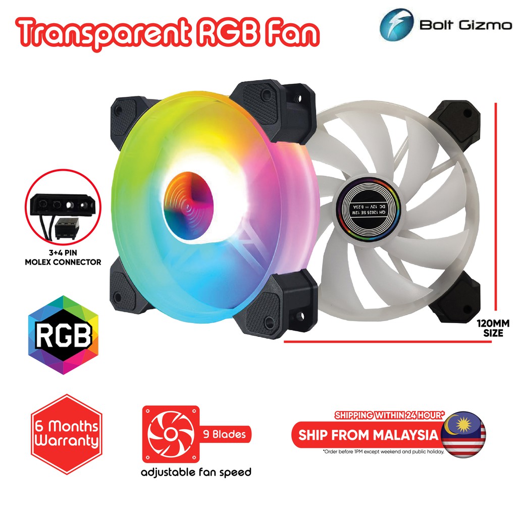 Quiet Transparent Casing RGB Fan Cooler Computer Case PC CPU 120mm 12cm ...