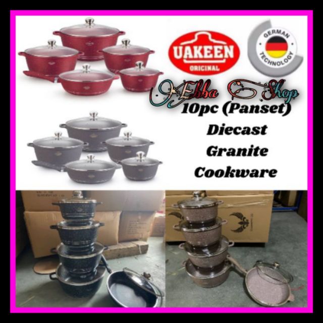 🔥Readystock🔥10PCS (PANSET) UAKEEN Cookware Granite Coating Germany Brand | Shopee Malaysia