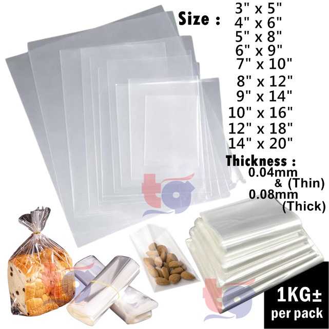 PP Plastic Plastik Transparent Clear Bag [ 1KG±/Pack ] (0.04mm/0.08mm ...