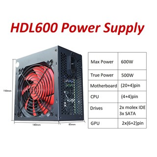 HDL600 600W PSU Power Supply Unit Low Noise Support Dual 8pin GPU PCIe ...