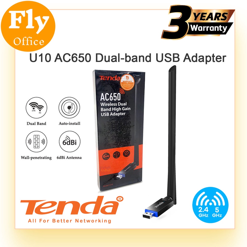 Tenda U10 650Mbps 5G Dual Band 6dBi High Gain Power Wireless USB ...