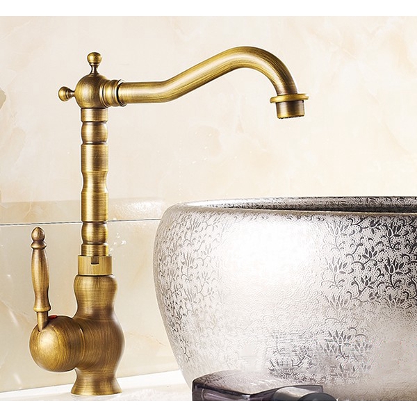 【In Stock】Retro Style Antique Brass Kitchen Faucets Water Tap Swivel ...