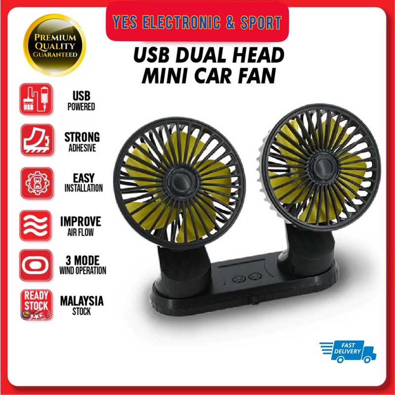 [READY STOCK] Portable USB Dual Head 360 Degree Rotating Mini Car Fan ...