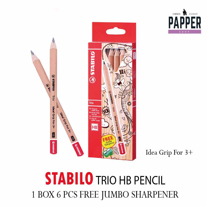 Stabilo Trio Triangular Jumbo Pencil HB (1x6PCS)(FREE JUMBO SHARPERNER ...
