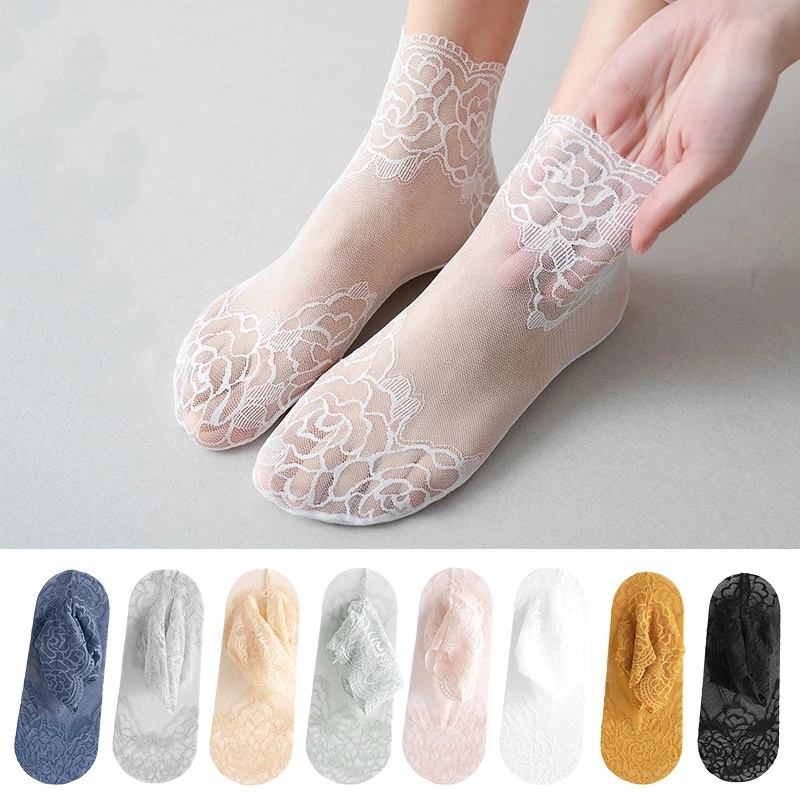 Korean Version Summer New Non-slip Floral Embroidery Lace Socks / Women ...