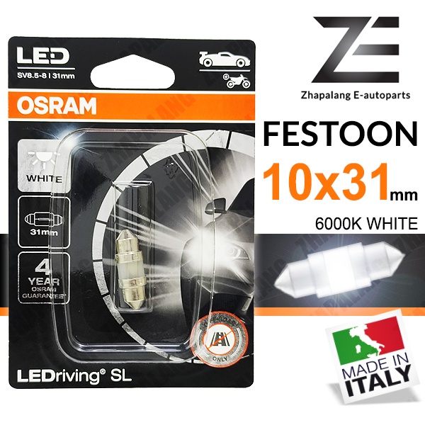 OSRAM LED FESTOON 31mm 12V White 6000K Made in Italy 6438DWP-01B 1W Car ...