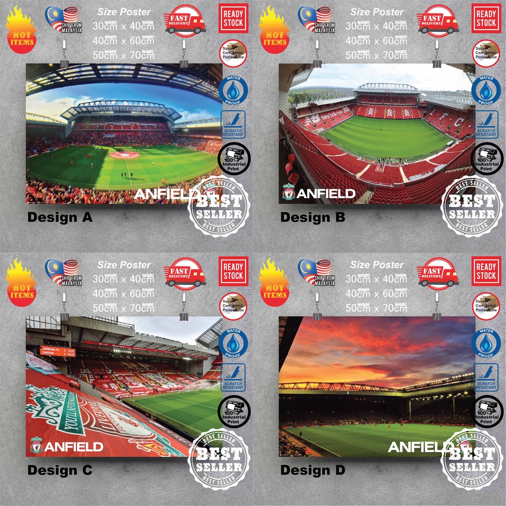 (Ready Stock) Liverpool anfield Football Stadium Poster | Wall poster ...