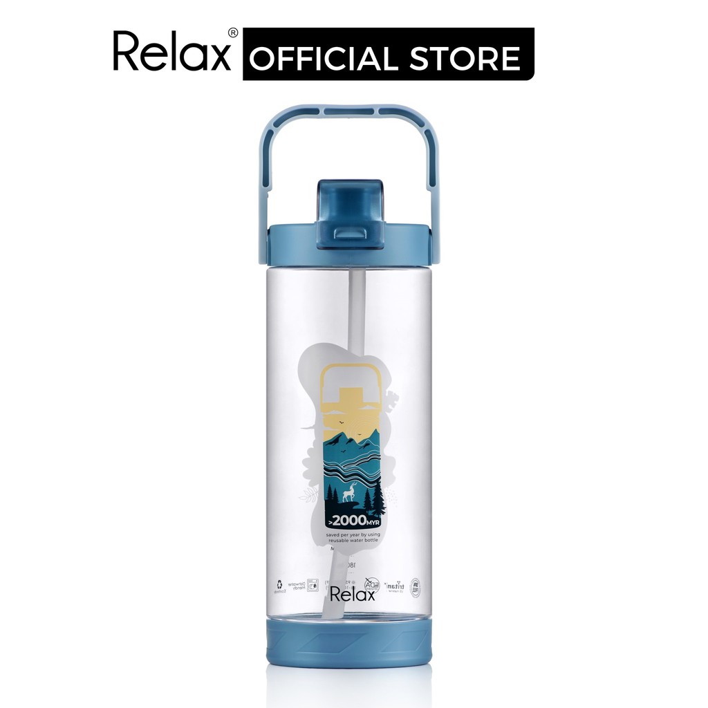 RELAX Tritan Botol Air Dengan Penyedut Water Bottle With Straw - Blue ...