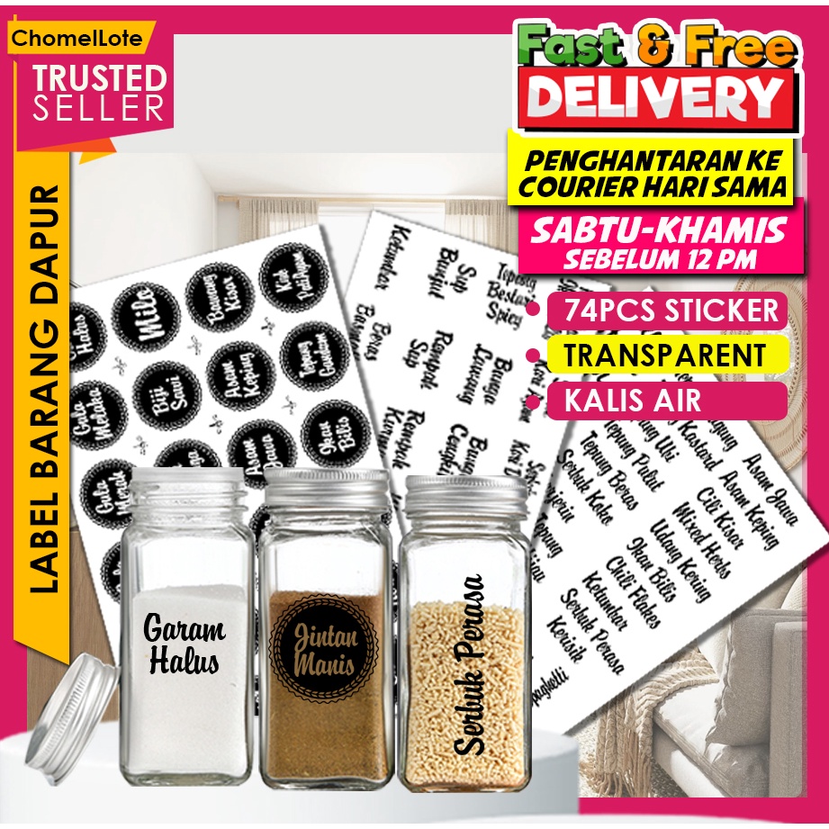 74Pcs Sticker Dapur, Label Spice, Kitchen Sticker, Spice Sticker ...
