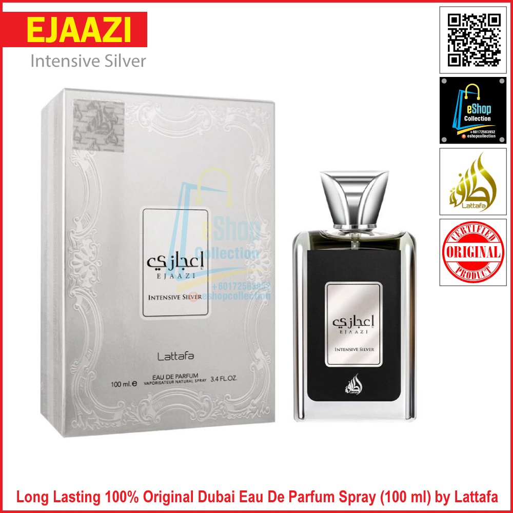 Ejaazi Intensive Silver By Lattafa Eau De Parfum, Fragrance For Men and ...