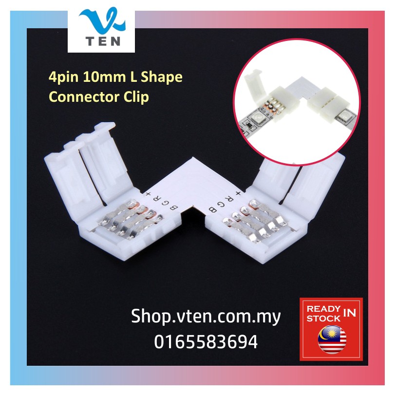 4Pin 10mm L Shape Solderless Connector For LED Strip Light 免焊连接器 ...