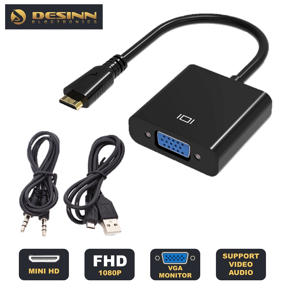 Mini HDxl to VGA Adapter VGA with 3.5mm Audio Male to Female 1080p ...