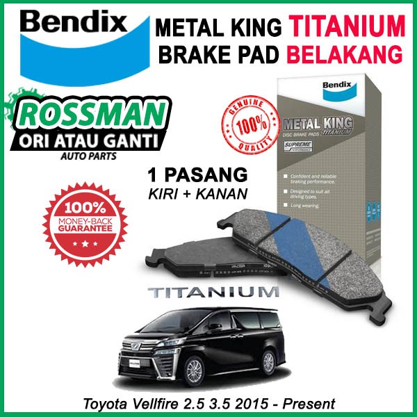 BENDIX Metal King Rear Brake Pad Toyota Vellfire 2.5 3.5 2015 - Present ...