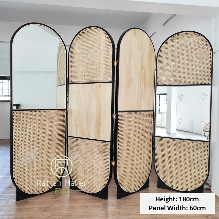 Super Big Rattan + Wood Divider with Mirror / Handmade / Screener ...