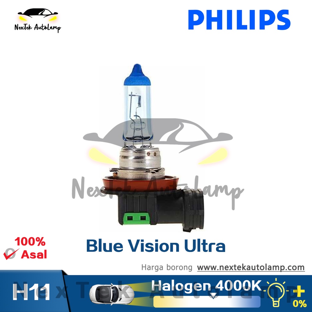 Philips Blue Vision Ultra H11 Upgrade Halogen Bulb Yellow White 12362 ...