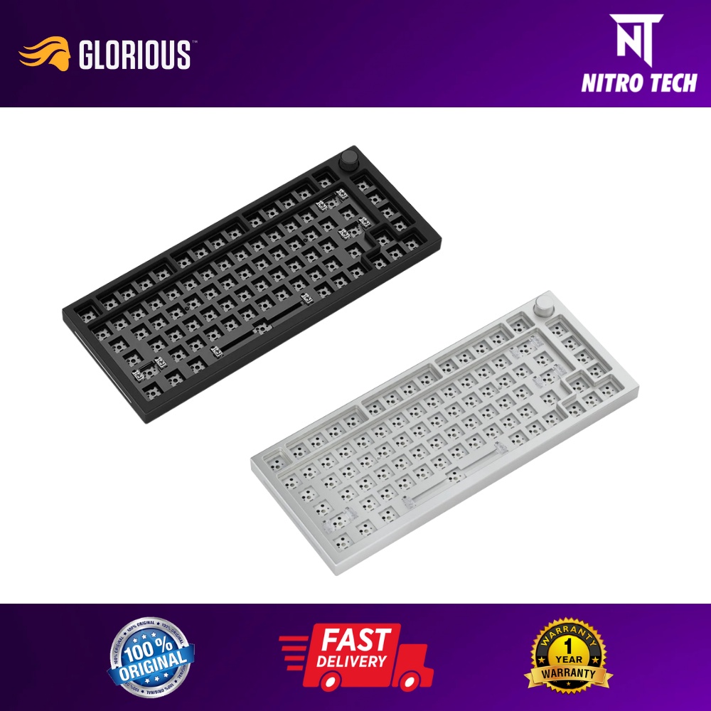 Glorious GMMK Pro 75% Barebone Keyboard (Black Slate / White Ice ...