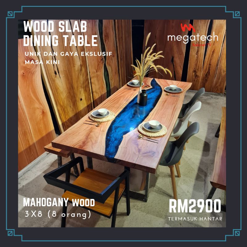 MEJA MAKAN KAYU BALAK DINING TABLE WOOD SLAB | Shopee Malaysia