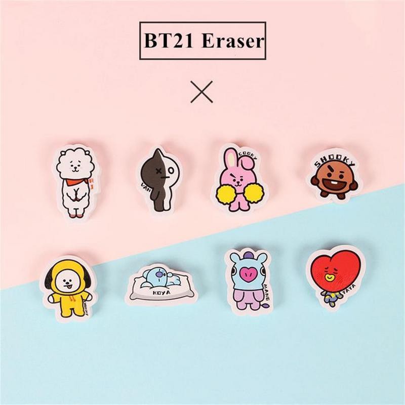 Kpop BTS BT21 Cartoon Rubber Pecil Eraser JUNG KOOK JIMIN SUGA Korean ...