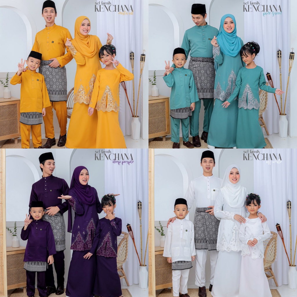 Baju Raya 2023 Set Sedondon Family Kurung Kenchana Off White, Deep ...